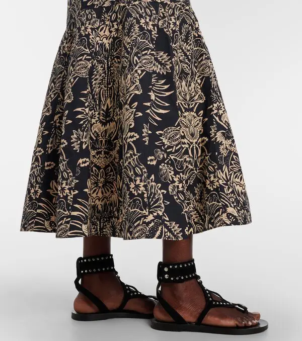 Ulla Johnson Clarisse Printed Cotton Poplin Midi Skirt