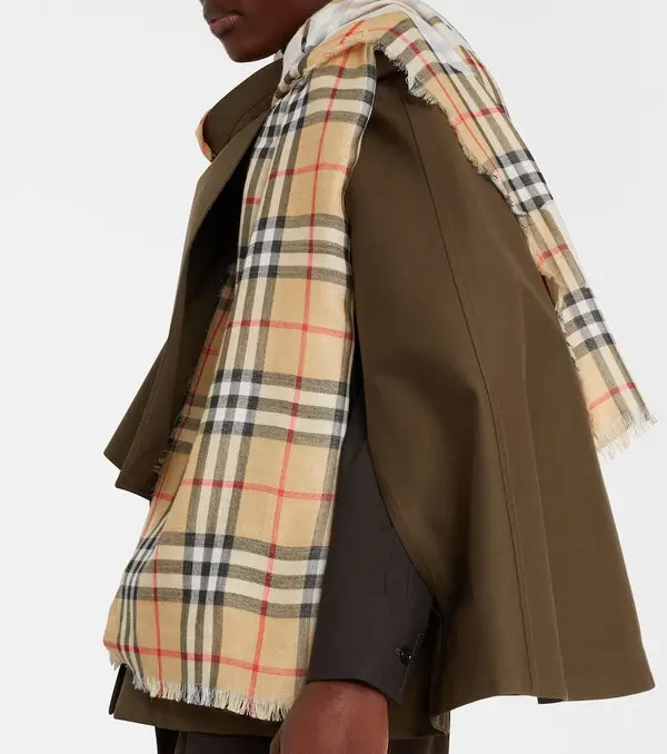 Burberry Ekd Check Wool And Silk Scarf