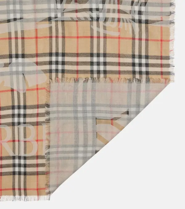 Burberry Ekd Check Wool And Silk Scarf