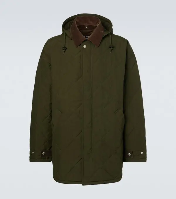 Comme Des Garçons Corduroy-trimmed Quilted Hooded Jacket - Green