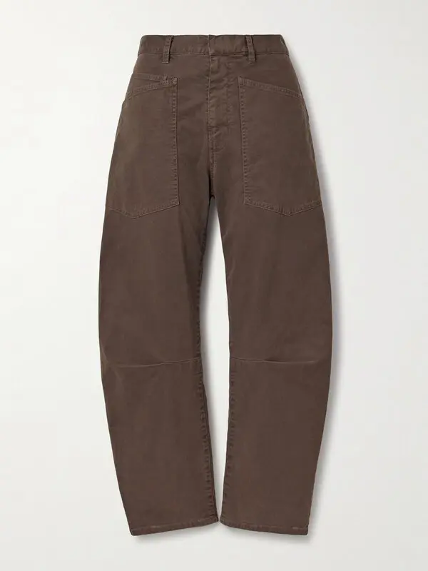 NILI LOTAN Shon Brushed Stretch-cotton Twill Barrel-leg Pants - Brown