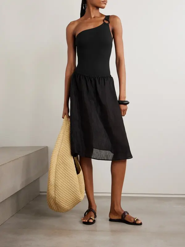 Matteau Silk And Linen-blend Midi Skirt