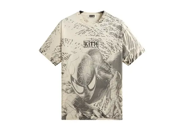 Kith X Marvel Spiderman Allover Printed Vintage Tee Shirt - Black