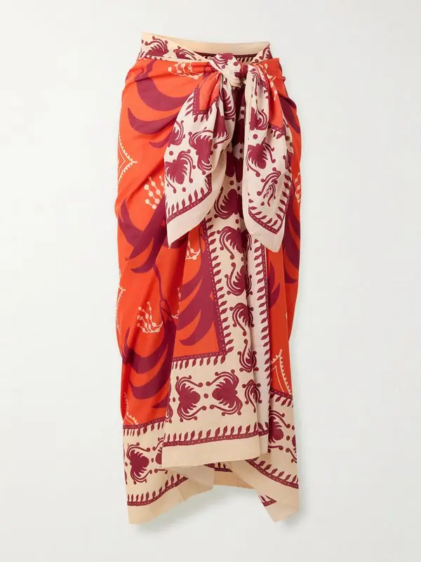 Johanna Ortiz Printed Cotton Pareo - Red