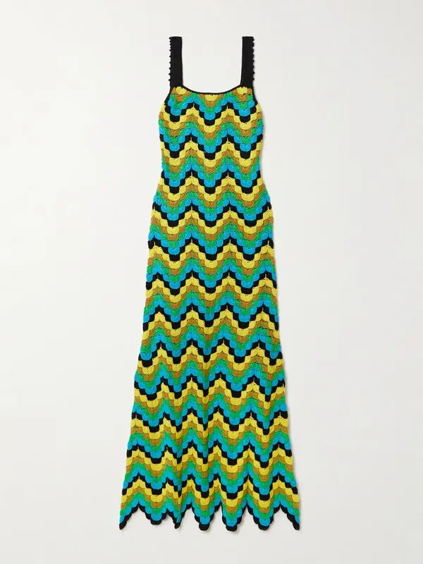 Escvdo Marea Scalloped Crocheted Cotton Maxi Dress - Green