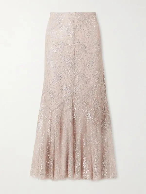 Erdem Metallic Lace Paneled Midi Skirt