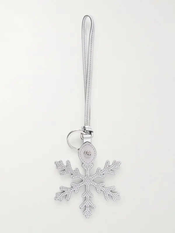 Gucci Crystal-embellished Leather Bag Charm - Silver