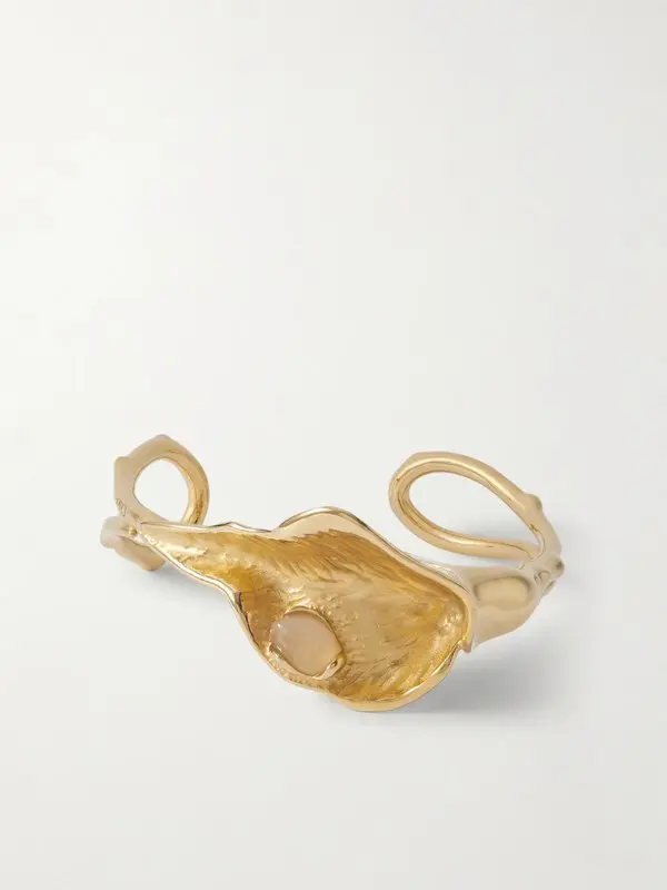 Chloé Flower Soul Rose Quartz Cuff - Gold