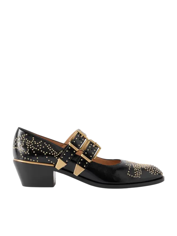Chloé Susanna Studded Leather Mary Jane Pumps - Black