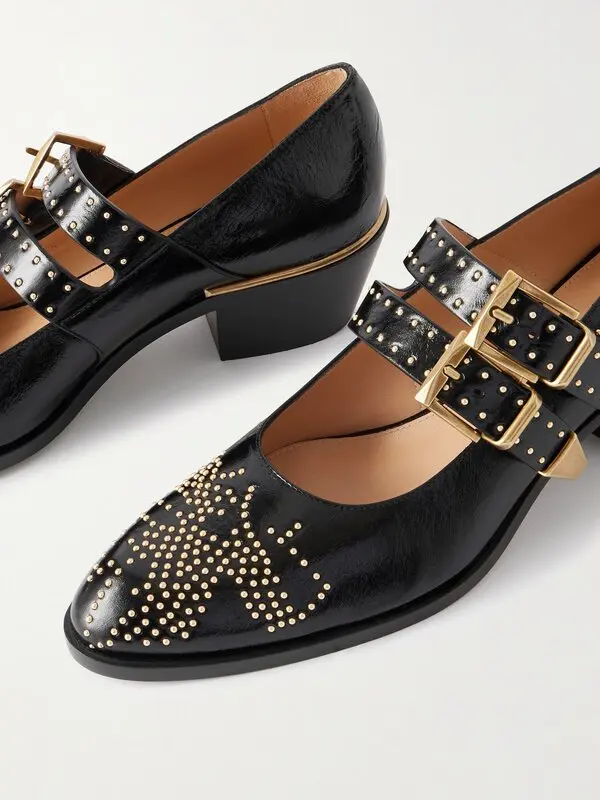 Chloé Susanna Studded Leather Mary Jane Pumps - Black