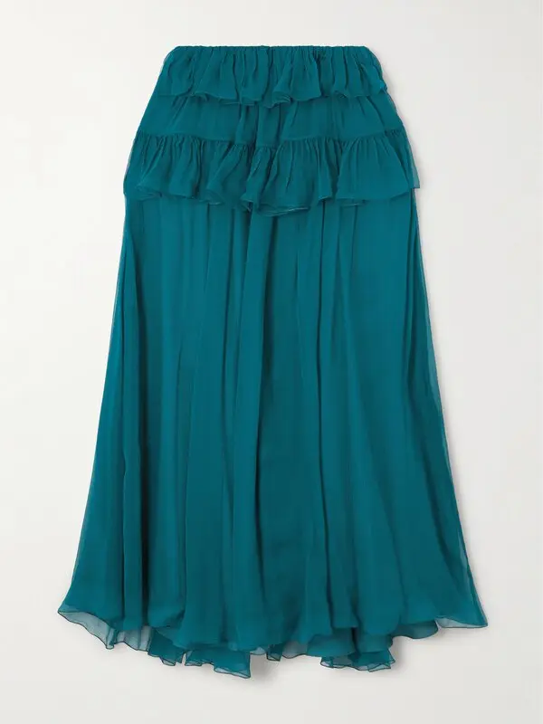 Chloé Tiered Organic Silk-mousseline Maxi Skirt - Blue