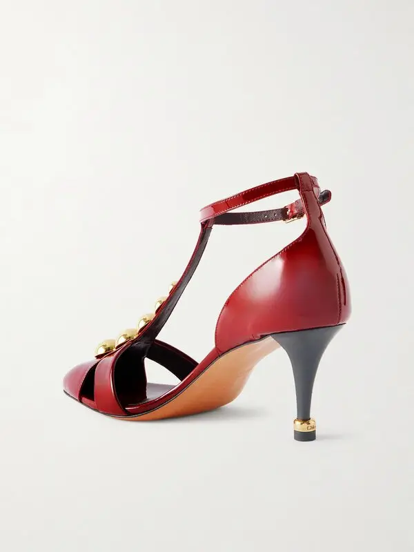 Chloé Cleiat Embellished Patent-leather Pumps - Red