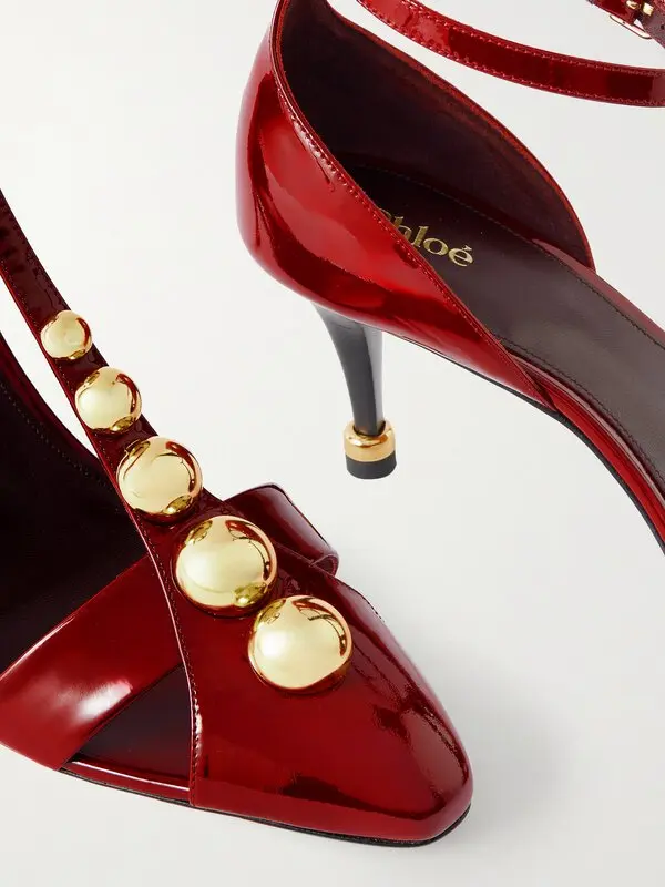 Chloé Cleiat Embellished Patent-leather Pumps - Red