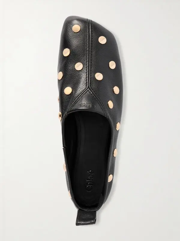 Chloé Rita Embellished Leather Ballet Flats - Black