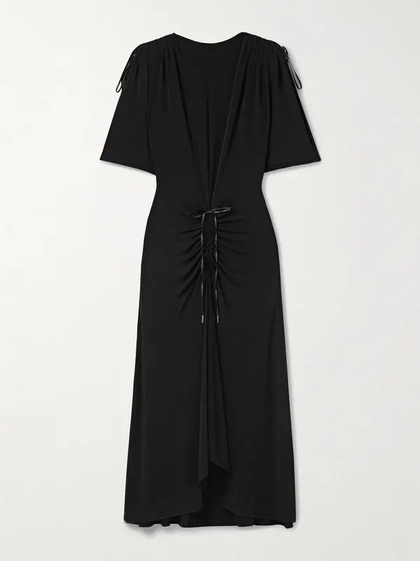 Brandon Maxwell Sienna Tie-detailed Gathered Stretch-jersey Maxi Dress