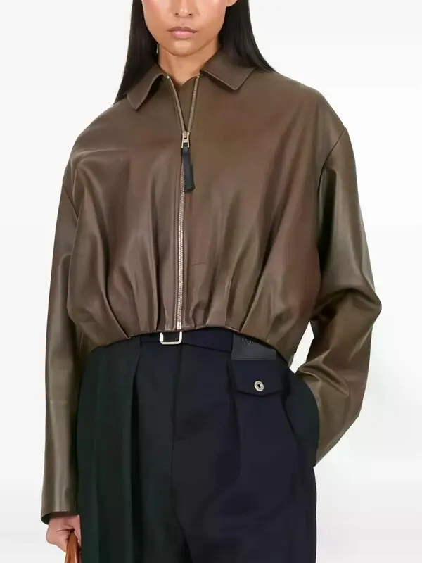 Loewe Draped Zip-front Leather Jacket - Green