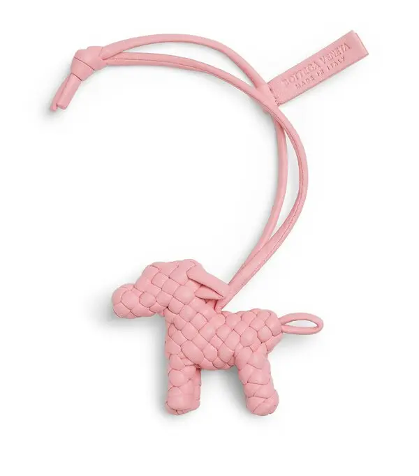Bottega Veneta Lambskin Woven Dog Charm - Pink