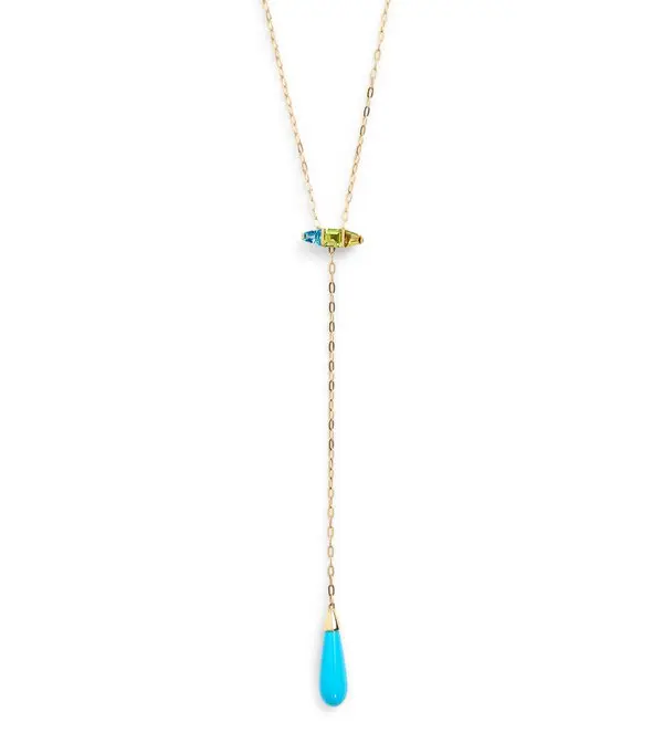 EMILY P. WHEELER Yellow Topaz, Peridot, Tourmaline And Turquoise Helix Lariat Necklace - Gold