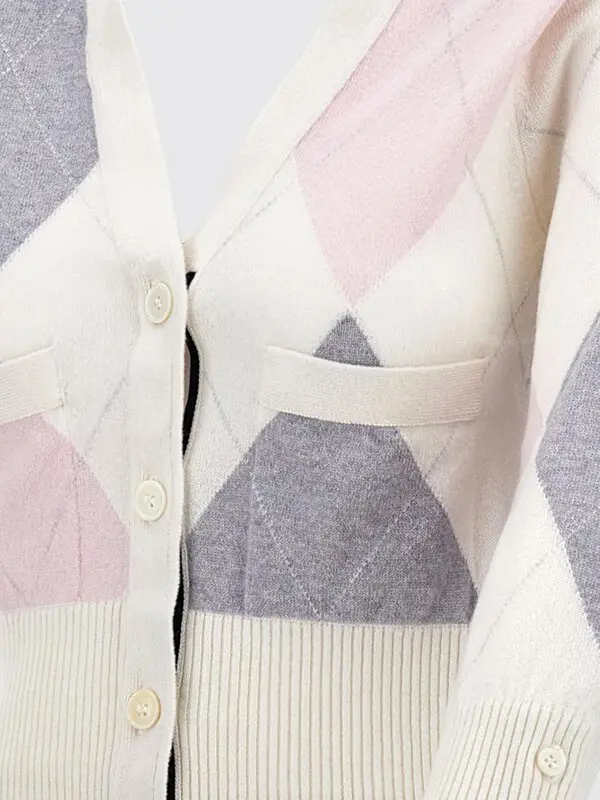 Thom Browne Argyle V-neck Cardigan - White