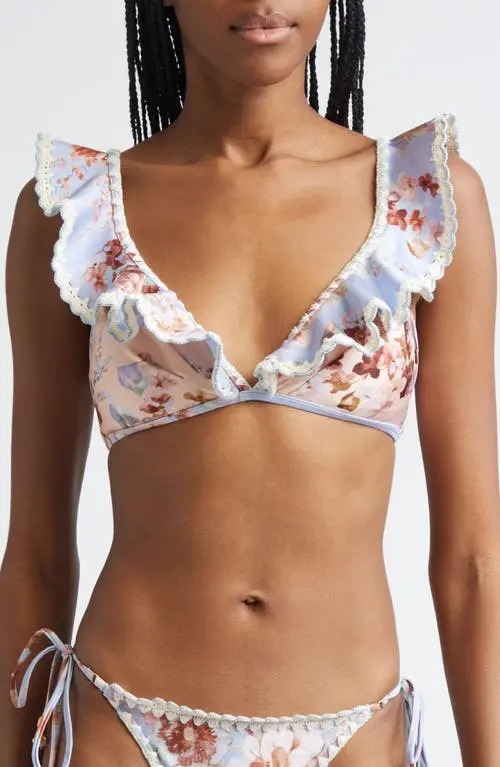 Zimmermann Awaken Crochet Trim Flutter Bikini Top - Spliced Print