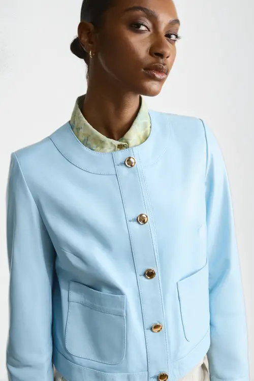 FURNIQ UK Margot Leather Jacket - Blue