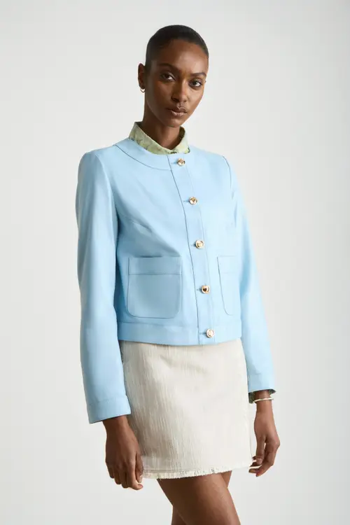 FURNIQ UK Margot Leather Jacket - Blue