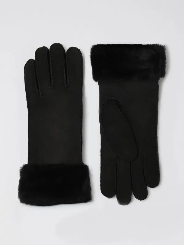 EMU AUSTRALIA Sheepskin Gloves With Fur Trim - Black