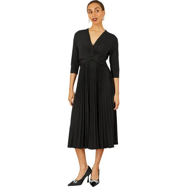 YUMI Jersey Knot Waist Midi Dress - Black