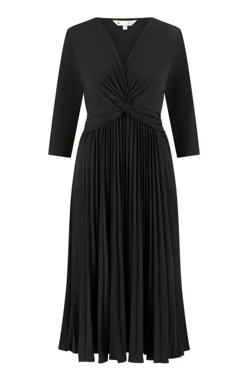 YUMI Jersey Knot Waist Midi Dress - Black