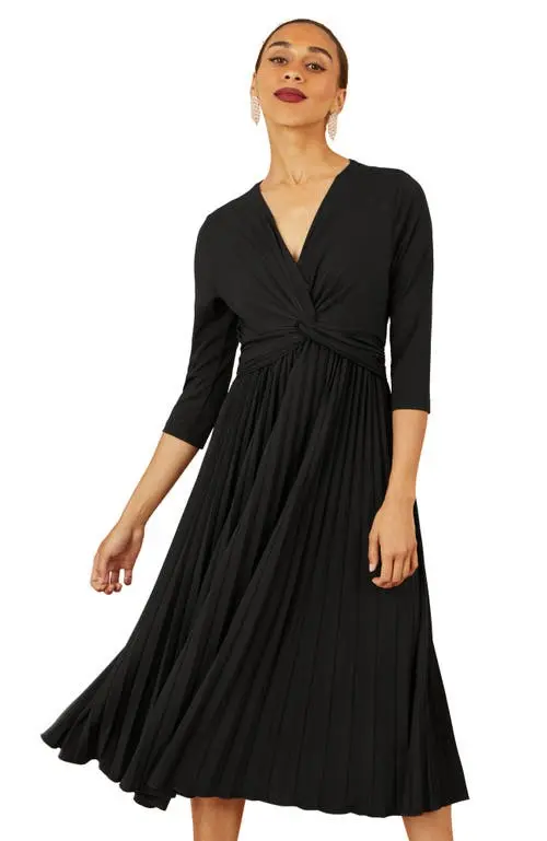YUMI Jersey Knot Waist Midi Dress - Black