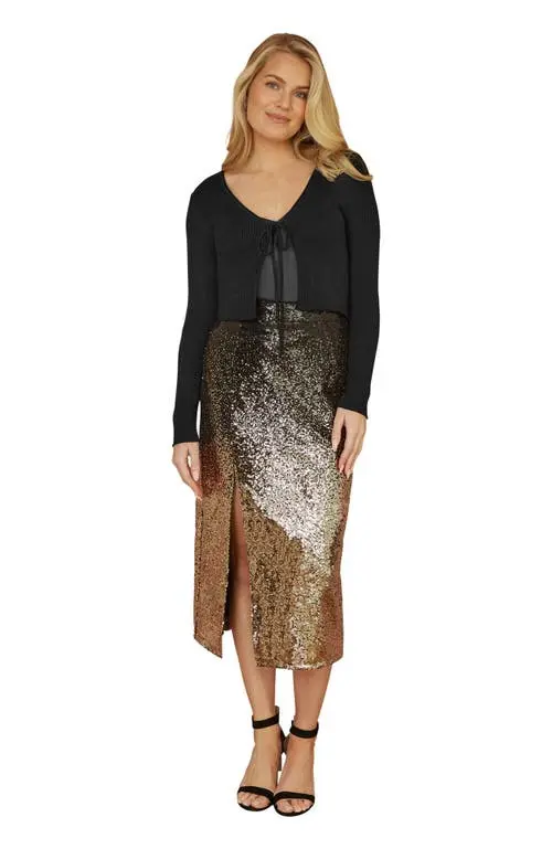 YUMI Metallic Rib Knit Bolero - Black
