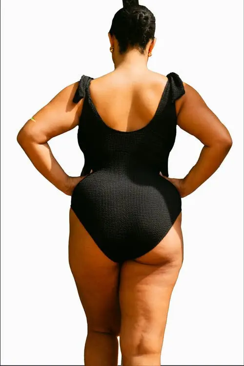 FASHION-SZN CURVE Sculpted Crinkle Tie Strap Swimsuit - Black