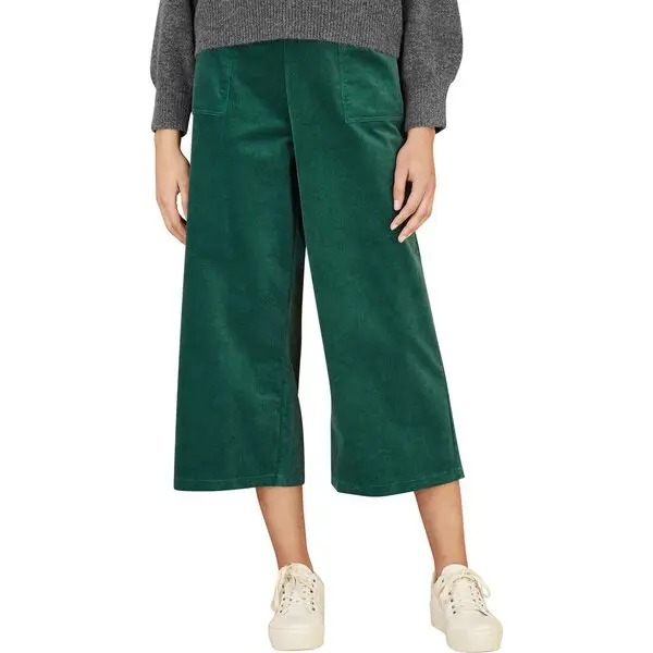 YUMI Cord Cropped Wide Leg Pants - Green