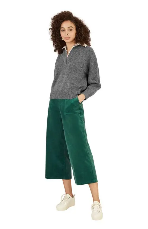 YUMI Cord Cropped Wide Leg Pants - Green