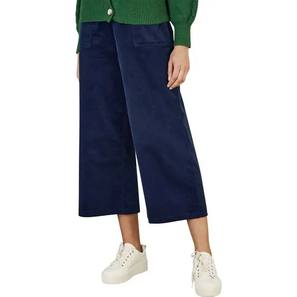 YUMI Cord Cropped Wide Leg Pants - Navy