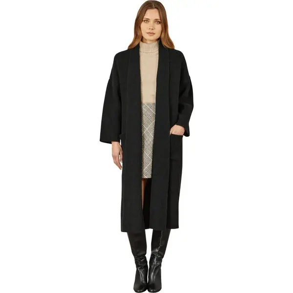 YUMI Knitted Maxi Cardigan With Pocket - Black