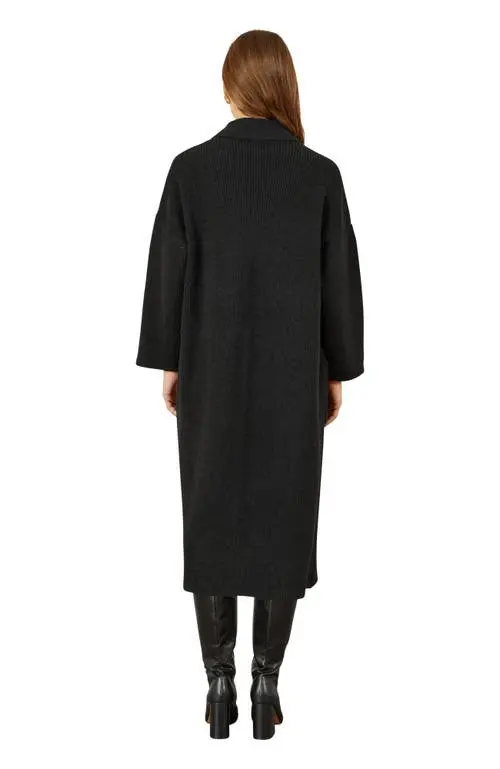 YUMI Knitted Maxi Cardigan With Pocket - Black