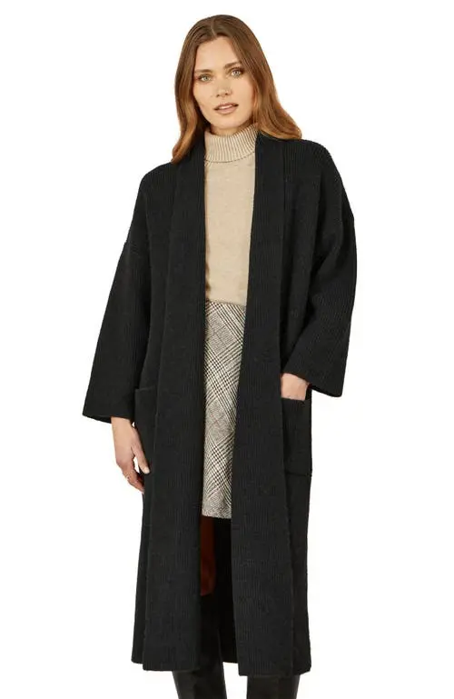 YUMI Knitted Maxi Cardigan With Pocket - Black