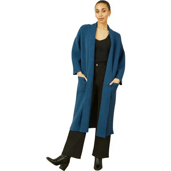 YUMI Knitted Maxi Cardigan With Pocket - Teal