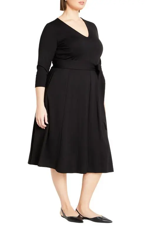 City Chic Tie Waist Stretch Ponte Midi Dress