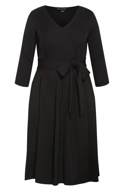 City Chic Tie Waist Stretch Ponte Midi Dress