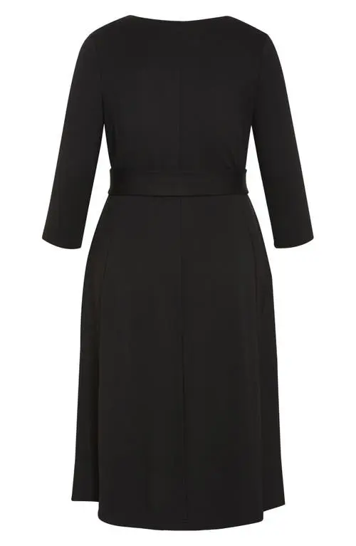 City Chic Tie Waist Stretch Ponte Midi Dress