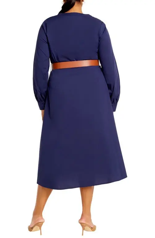 City Chic Belted Midi Dress - Navy