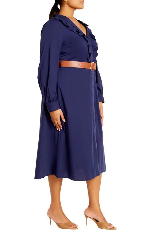 City Chic Belted Midi Dress - Navy