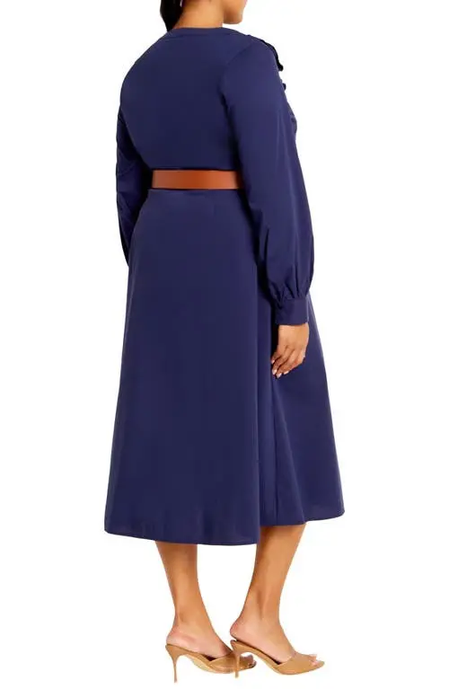 City Chic Belted Midi Dress - Navy