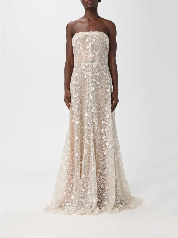 GENNY Embellished Strapless Gown - White