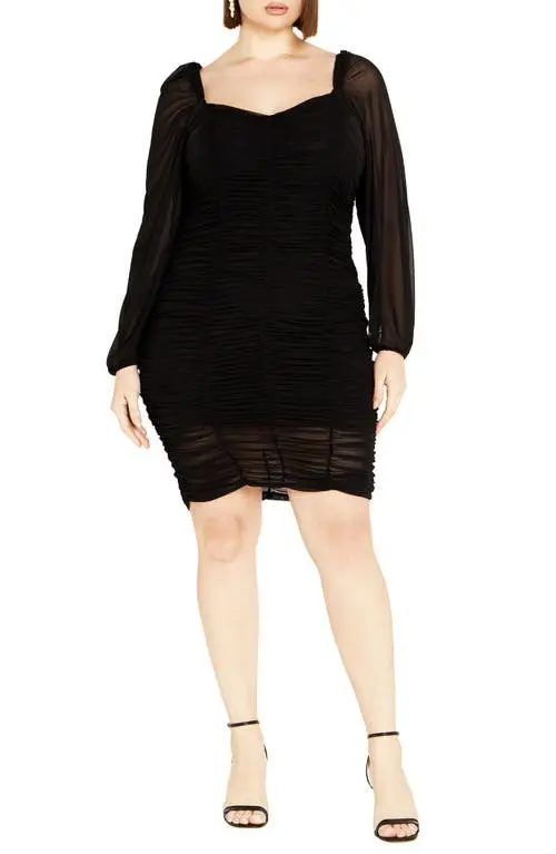 City Chic Ruched Body-con Dress With Long Sleeves