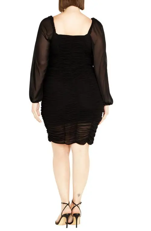 City Chic Ruched Body-con Dress With Long Sleeves