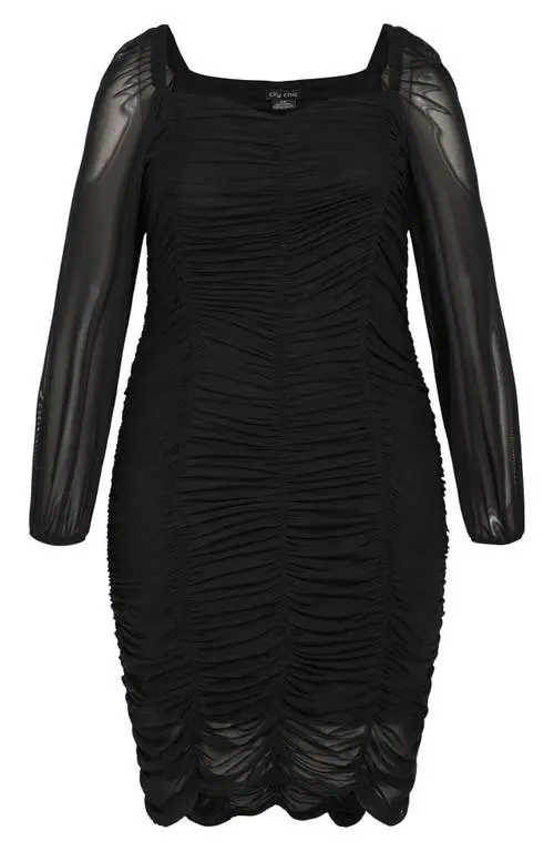City Chic Ruched Body-con Dress With Long Sleeves