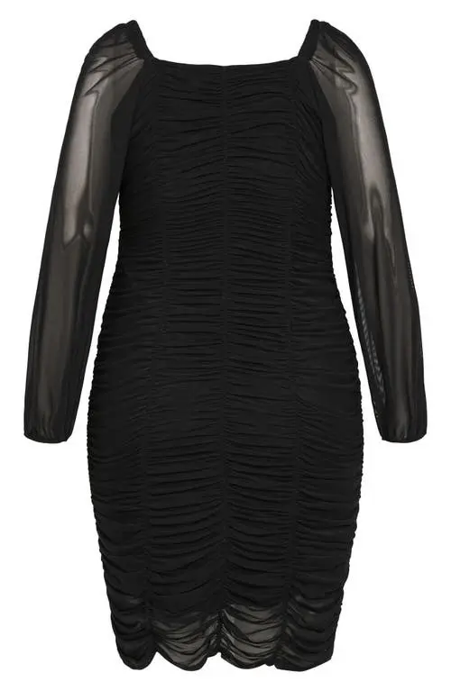 City Chic Ruched Body-con Dress With Long Sleeves